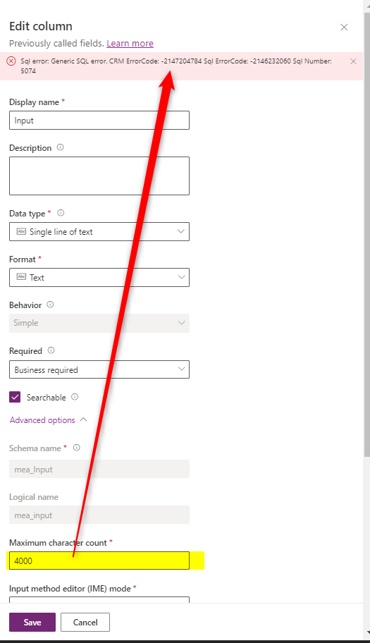 Resolving The Generic Sql Error On Column Definition Update In Dataverse 365 Community Online