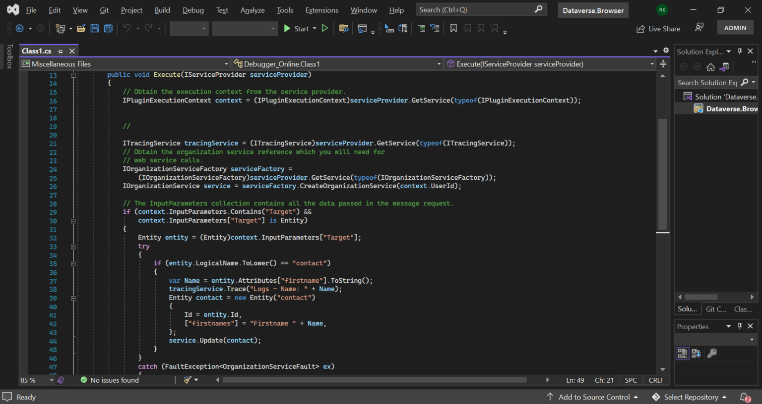 Debug a Plugin without plugin profiler using Dataverse Browser - 365 Community Online